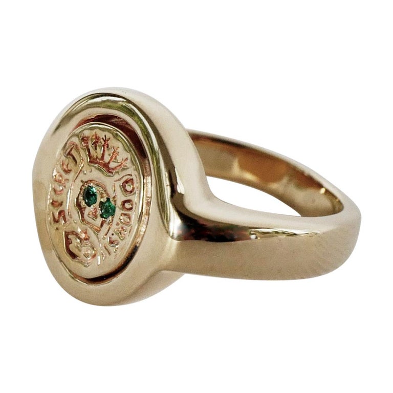 Emerald Crest Signet Ring Memento Mori Style Skull Bronze Unisex J ...