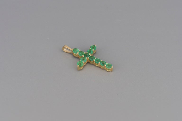 Emerald Cross Pendant in 14k Gold, Gold Cross Pendant with Emeralds For ...
