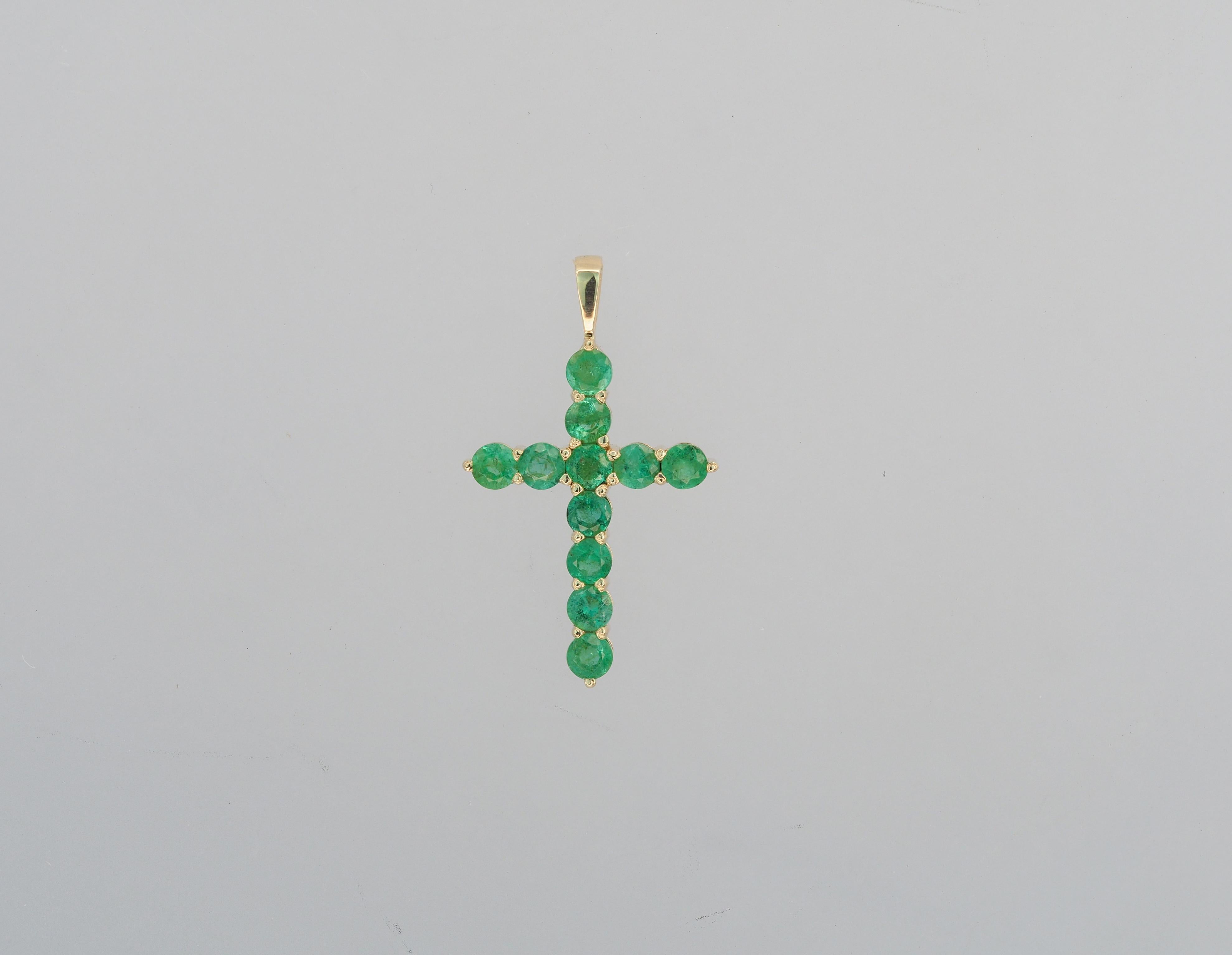 Emerald Cross Pendant in 14k Gold, Gold Cross Pendant with Emeralds For ...