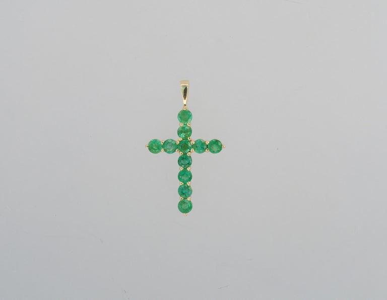 Emerald Cross Pendant in 14k Gold, Gold Cross Pendant with Emeralds For ...