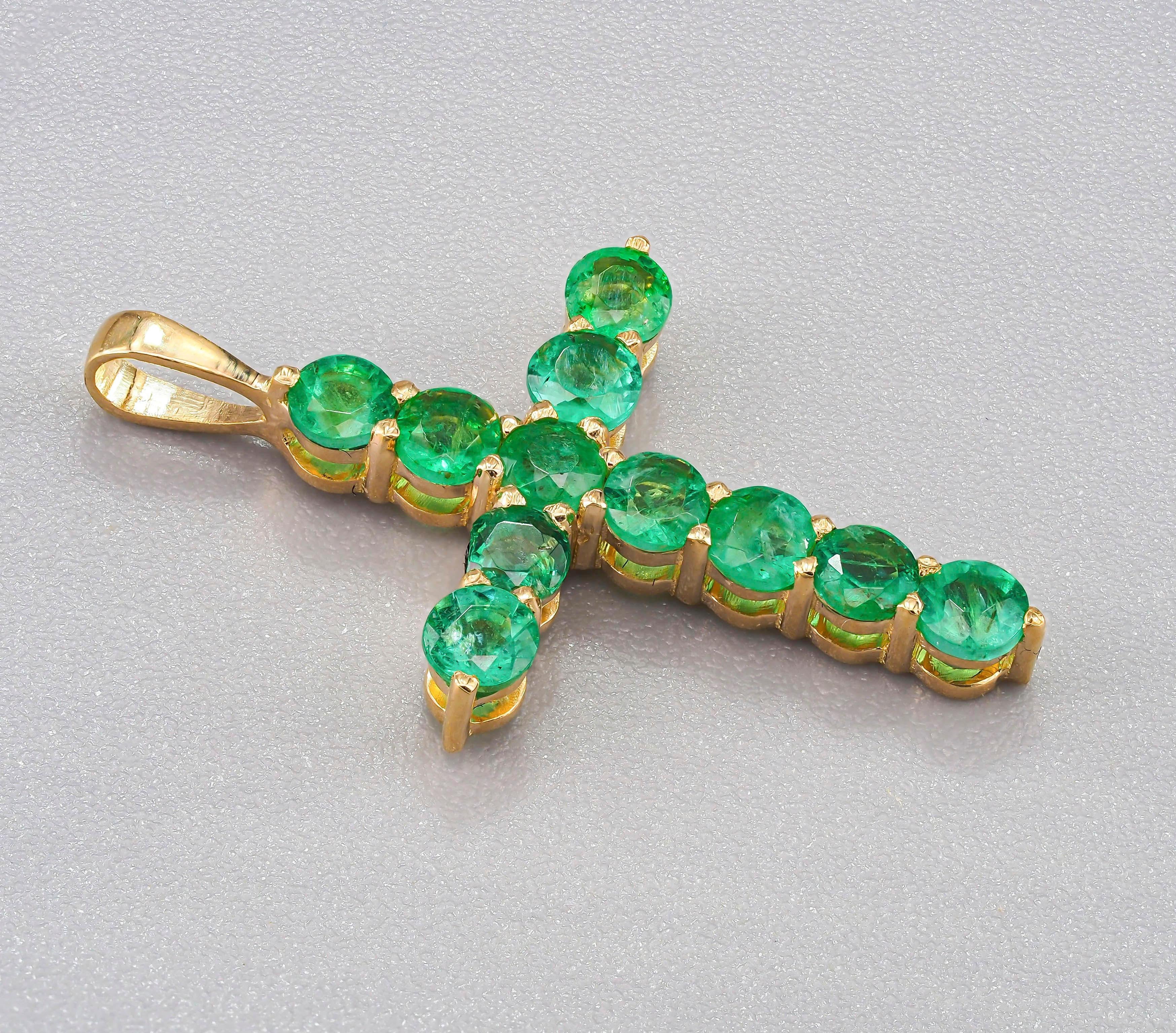 Emerald Cross Pendant in 14k Gold, Gold Cross Pendant with Emeralds For ...