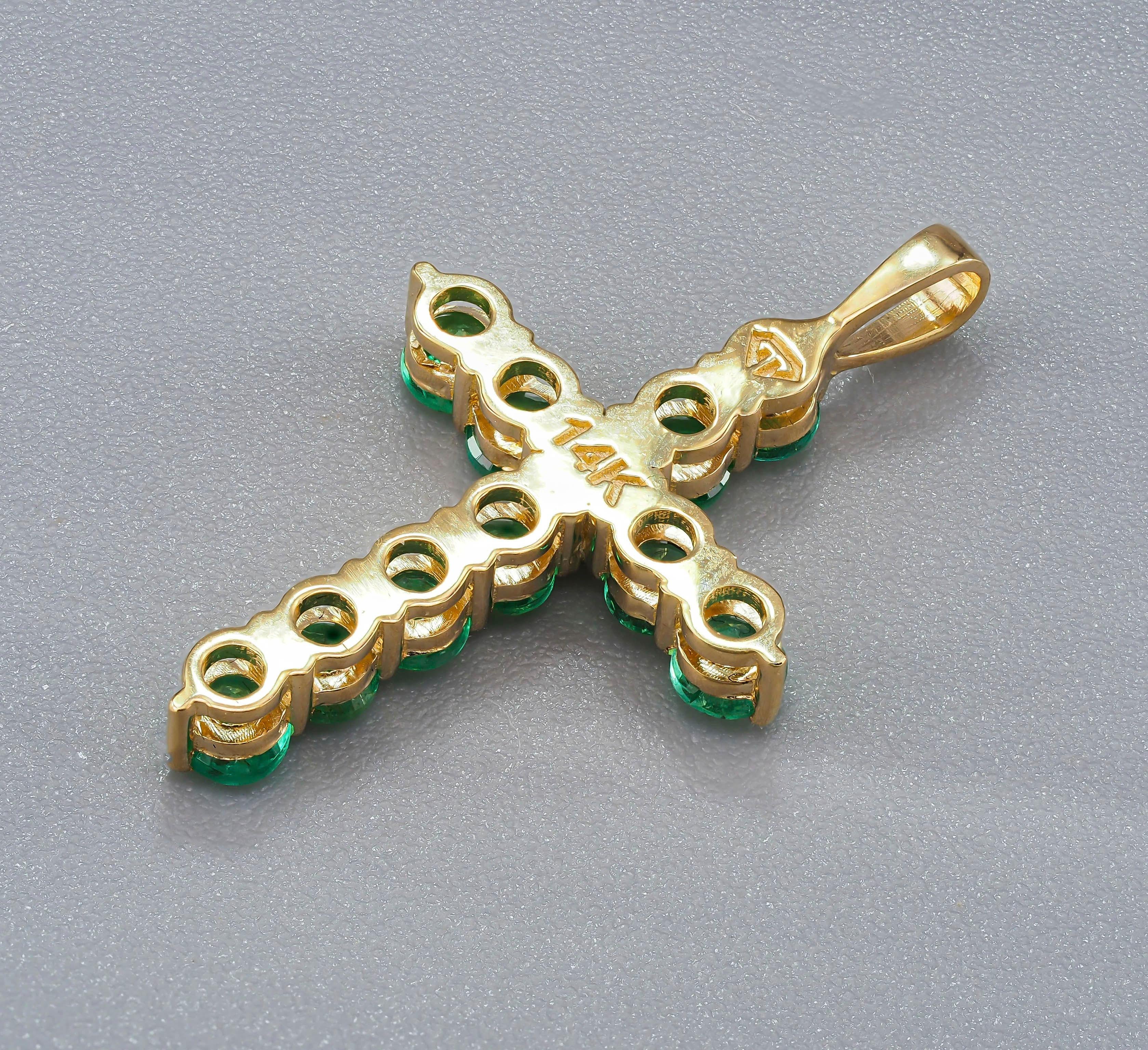 Emerald Cross Pendant in 14k Gold, Gold Cross Pendant with Emeralds For ...
