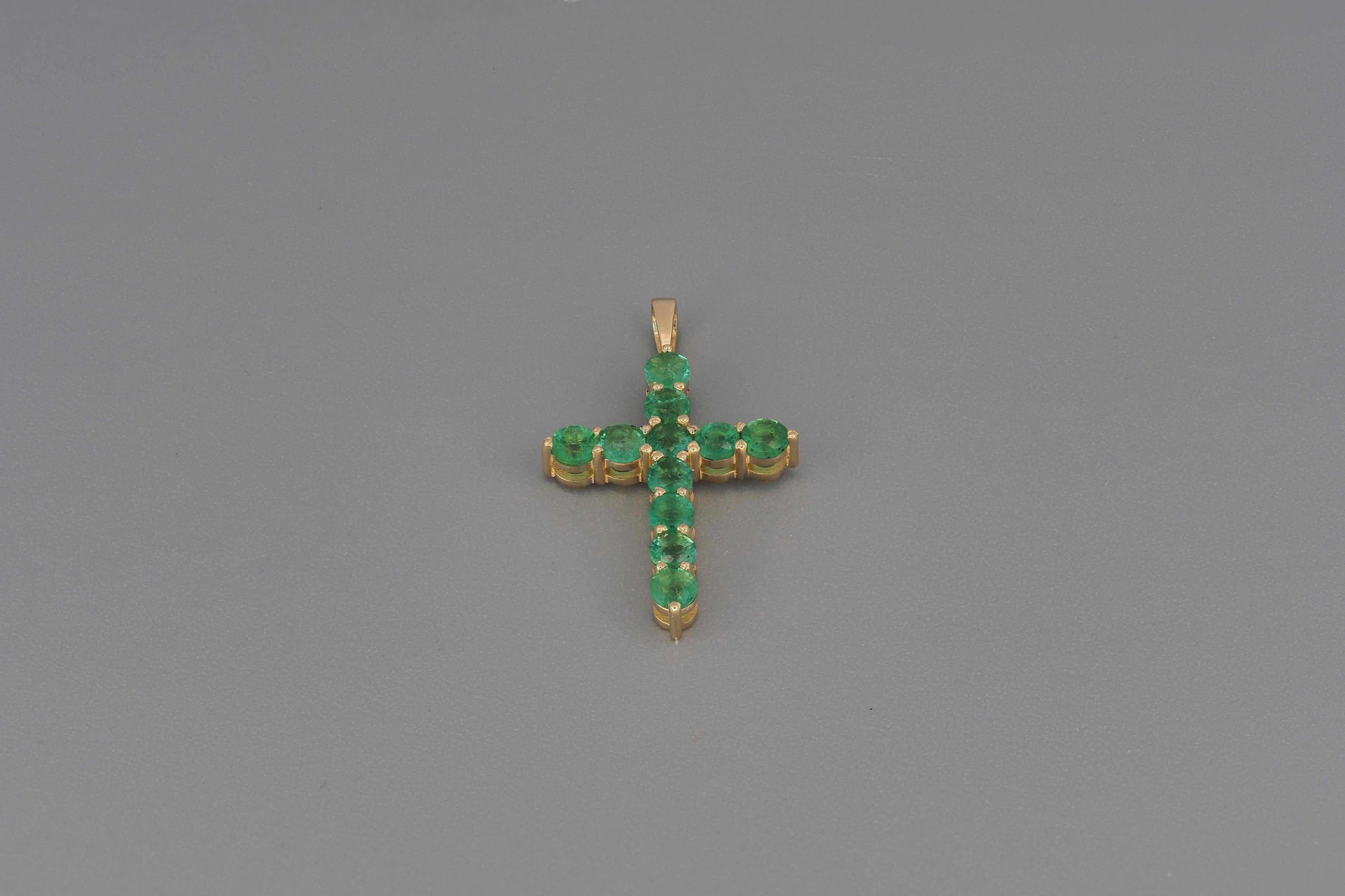 Emerald Cross Pendant in 14k Gold, Gold Cross Pendant with Emeralds For ...