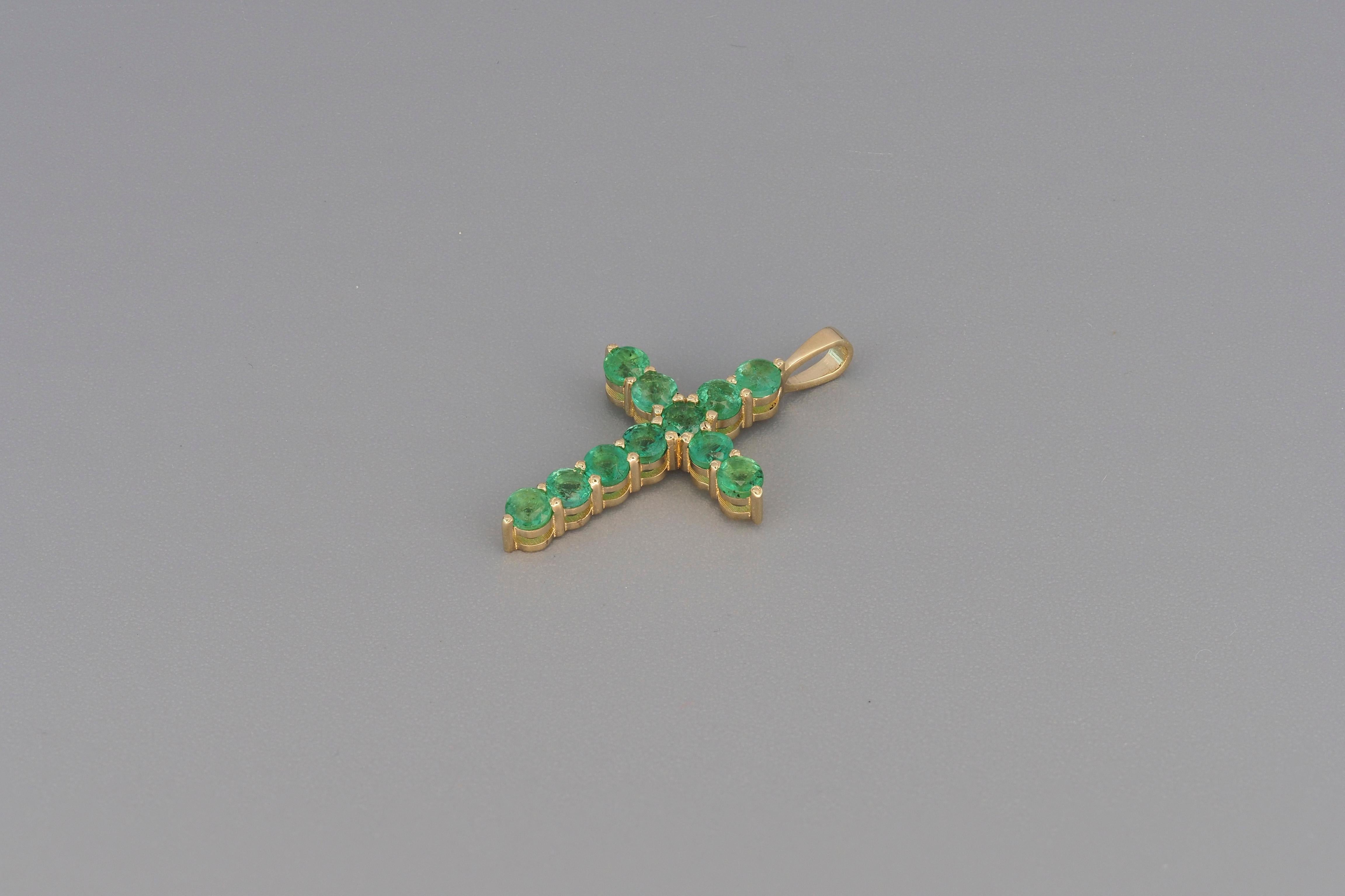Emerald Cross Pendant in 14k Gold, Gold Cross Pendant with Emeralds For ...