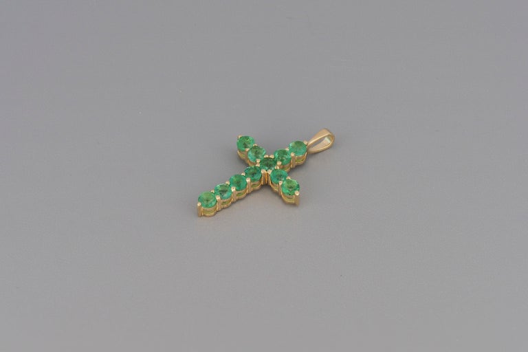 Emerald Cross Pendant in 14k Gold, Gold Cross Pendant with Emeralds For ...
