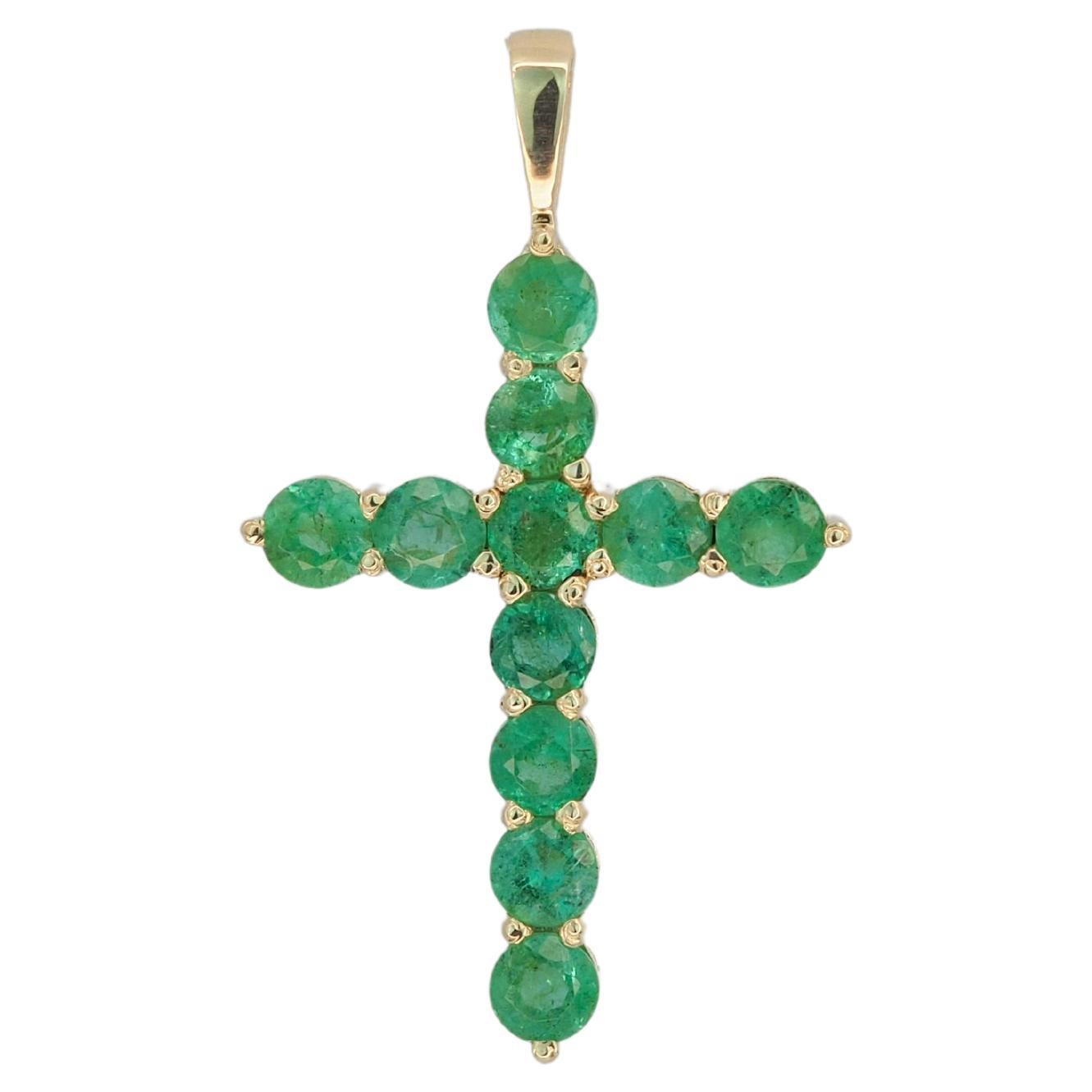 Emerald Cross Pendant in 14k Gold, Gold Cross Pendant with Emeralds For ...