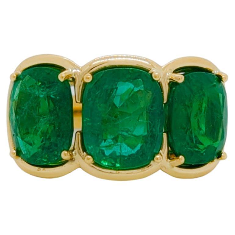 21.70 Carat Emerald and Enamel Three Stone Cocktail Ring in 18K Gold ...