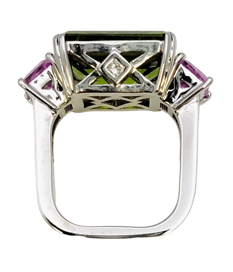 Emerald Cut 11.42 Carat Peridot, Pink Sapphire and Diamond Euro Shank ...