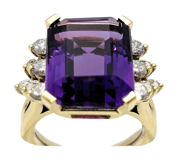Emerald Cut Amethyst and Diamond Cluster Split Shank Cocktail Ring 18 ...
