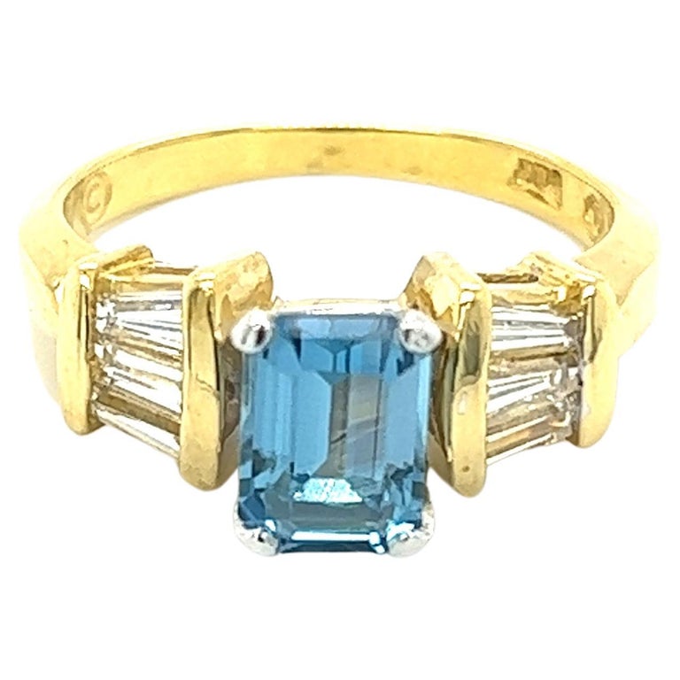 Emerald Cut Blue Topaz and Diamond Ring For Sale at 1stDibs