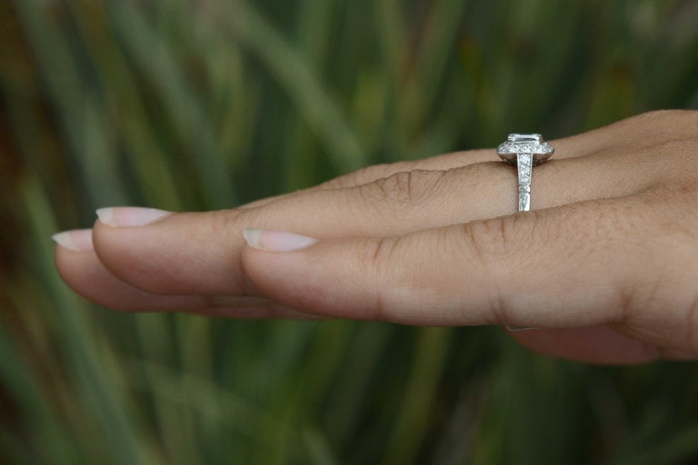 Emerald Cut Diamond Art Deco Style Engagement Ring Platinum Bezel ...