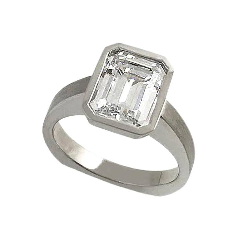 Customizable Emerald Cut Diamond Bezel Solitaire Ring For Sale at 1stDibs