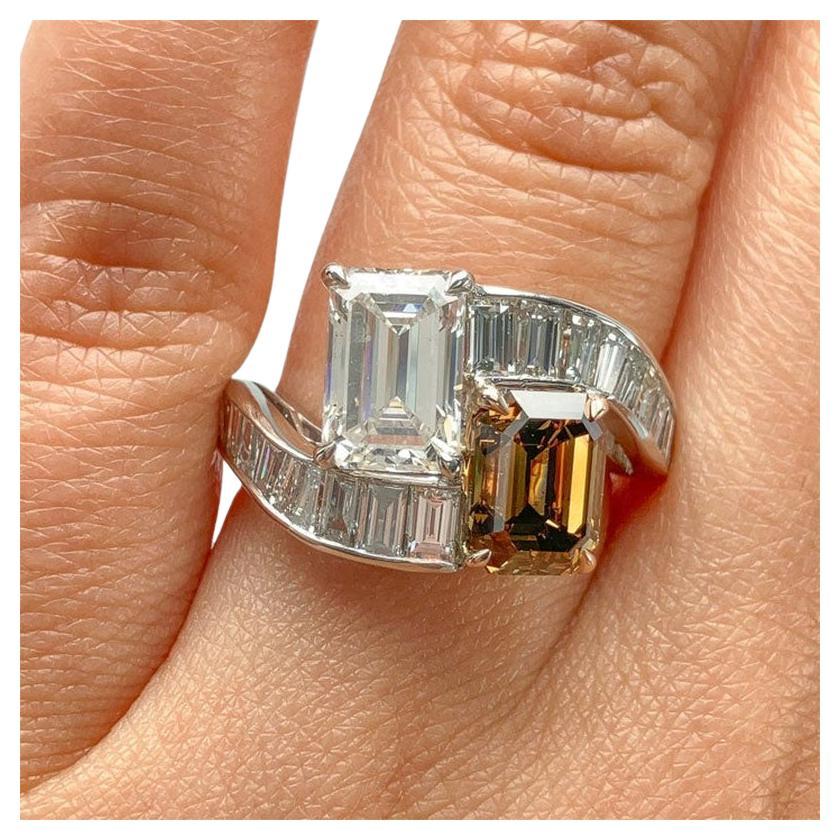 Diamond Emerald Platinum Bypass Ring at 1stDibs | emerald bypass ring ...