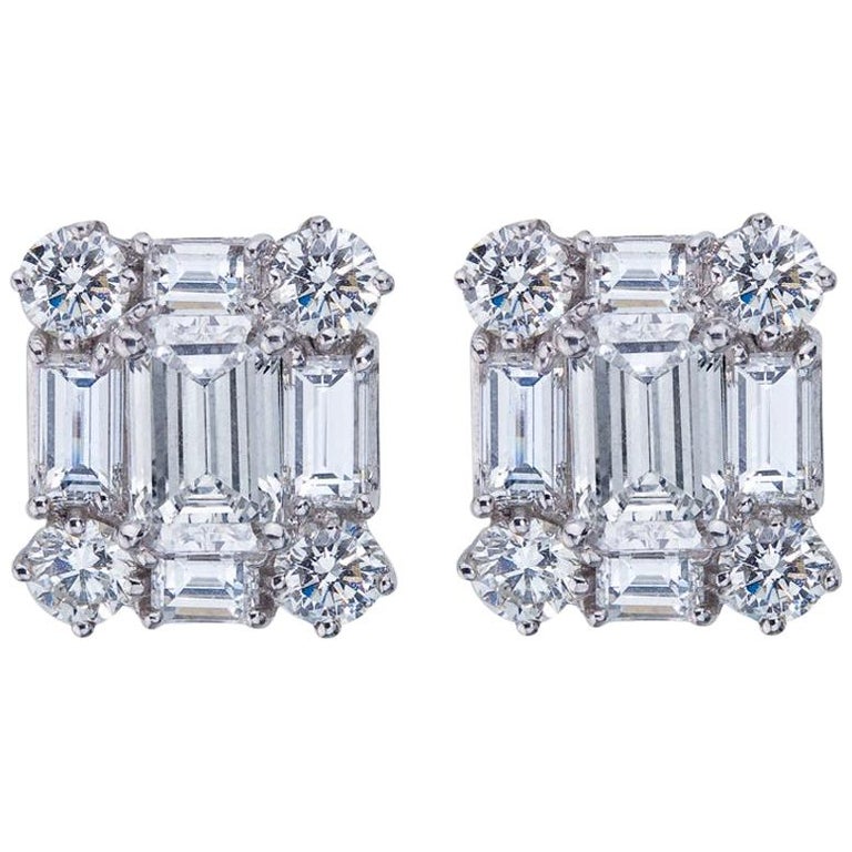 Emerald Cut Diamond Earrings For Sale at 1stDibs