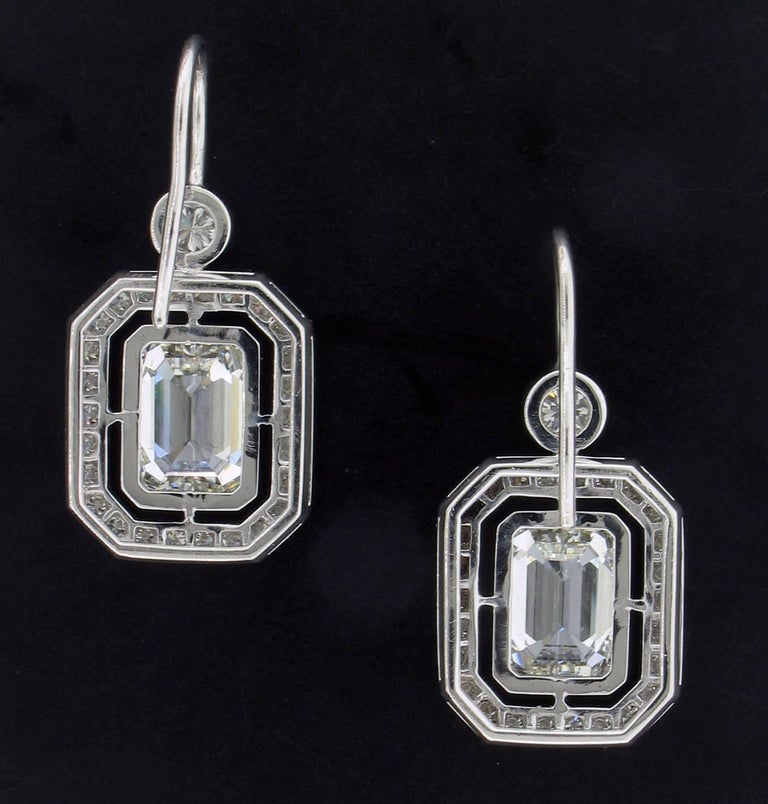 Emerald Cut Diamond Earrings in Platinum at 1stDibs