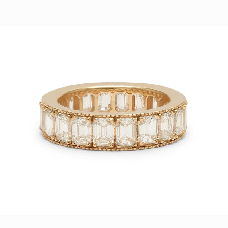 Customizable Emerald Cut Diamond Heirloom Band with Diamonds 14k Yellow ...