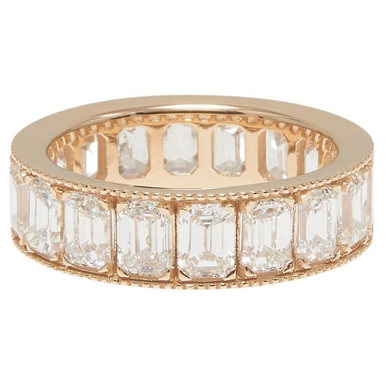 Customizable Emerald Cut Diamond Heirloom Band with Diamonds 14k Yellow ...