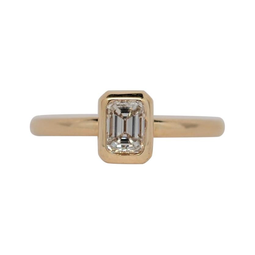 Champagne Radiant-Cut Diamond Bezel-Set Yellow Gold Ring at 1stDibs ...