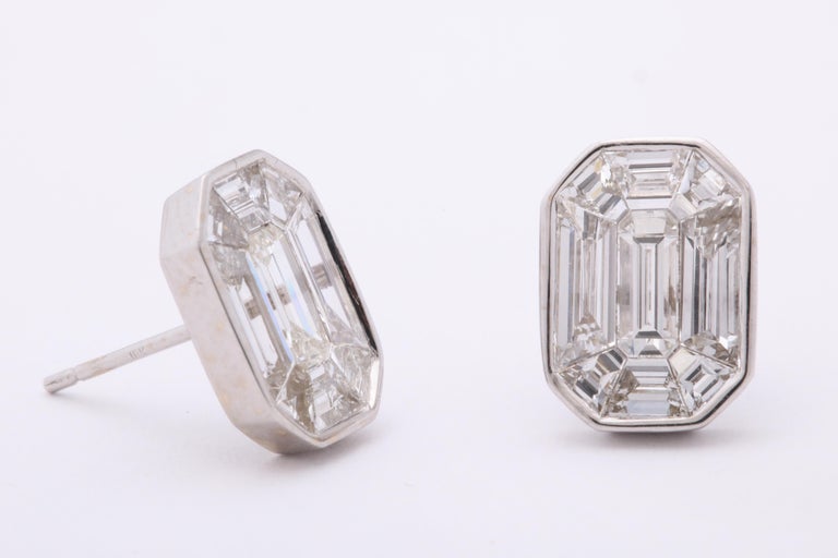 Emerald Cut Diamond Studs Illusion Set at 1stDibs