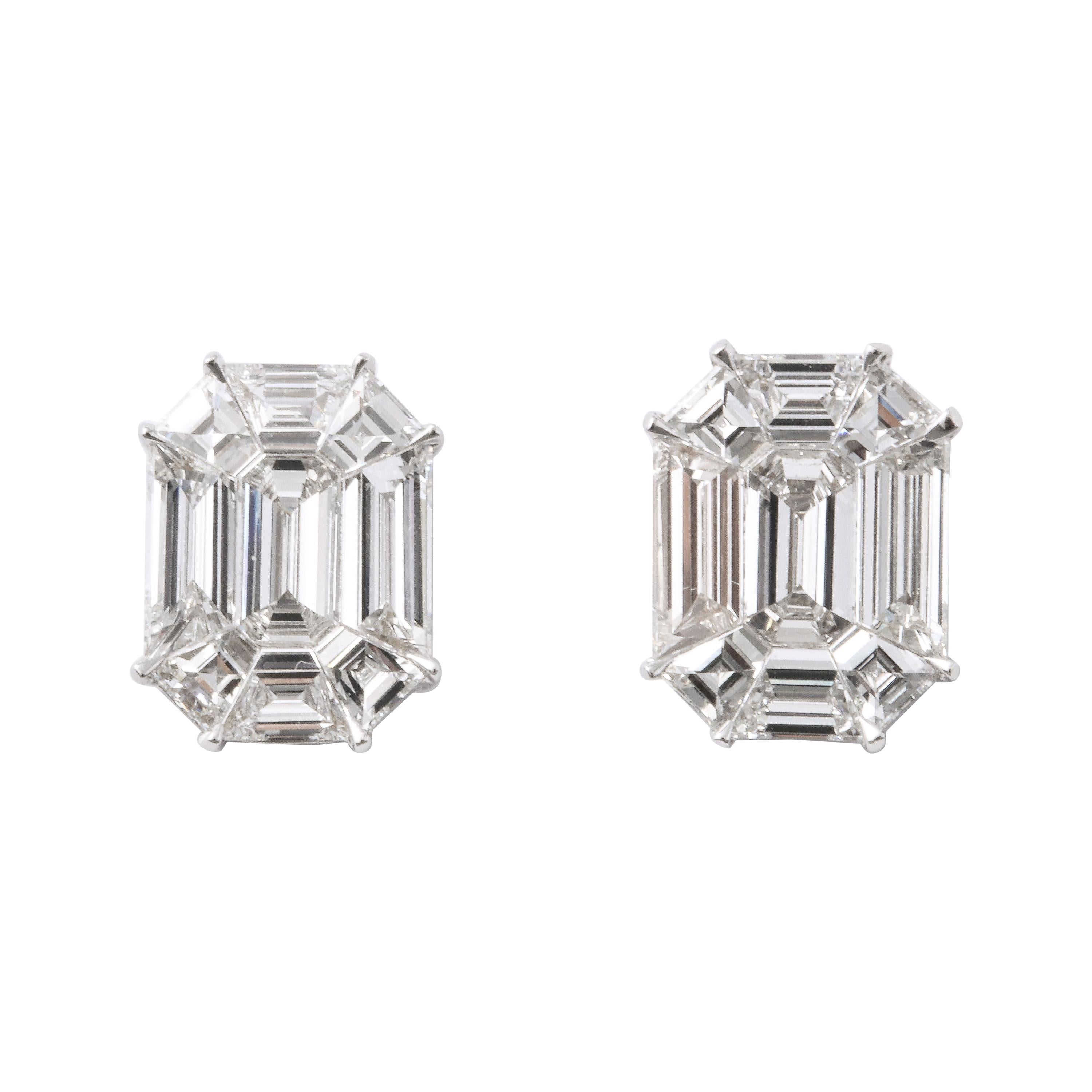 Emerald Cut Diamond Studs Illusion Set at 1stDibs