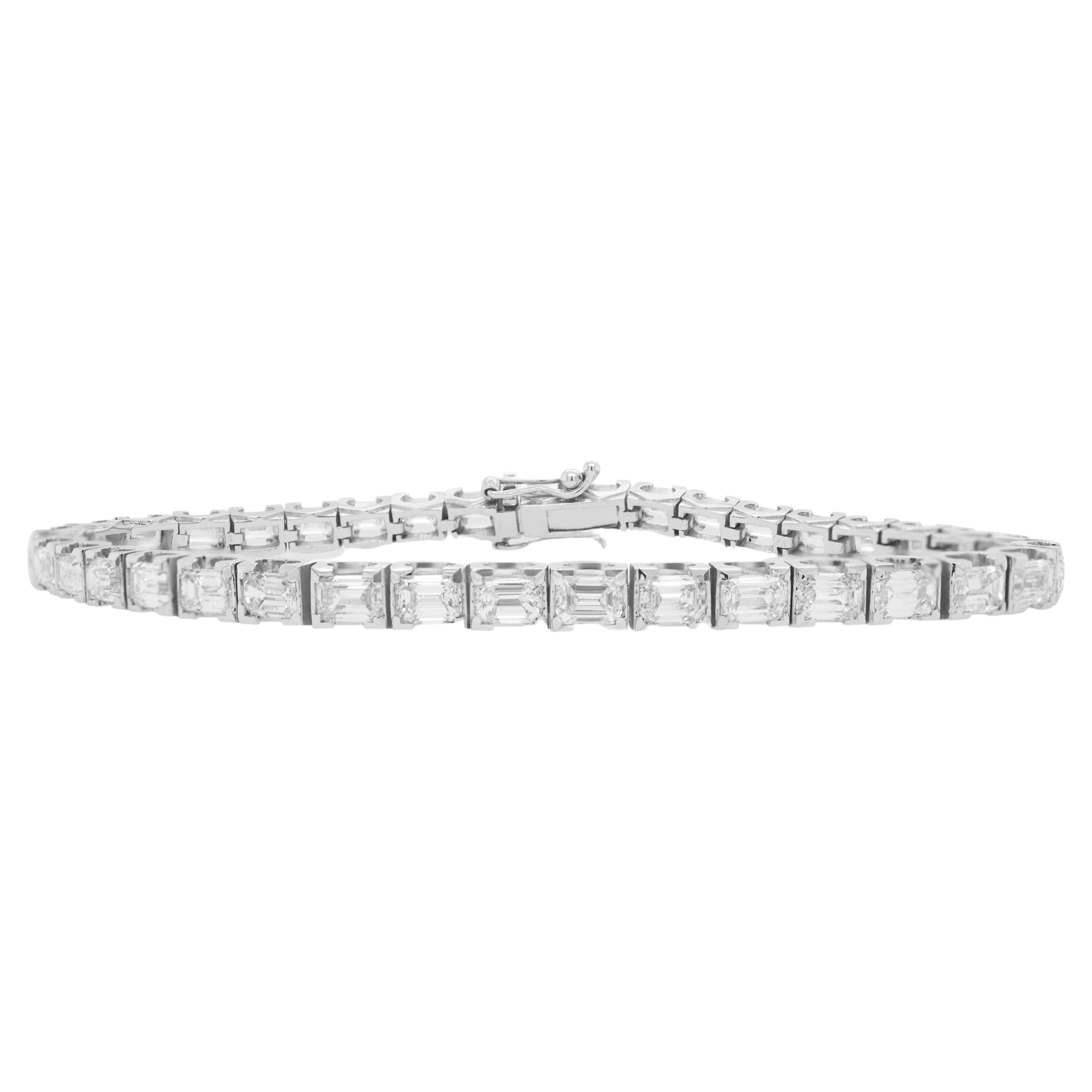 Emerald Cut Diamond Tennis Bracelet 9.28 Carats 37 Diamonds 18K Gold ...