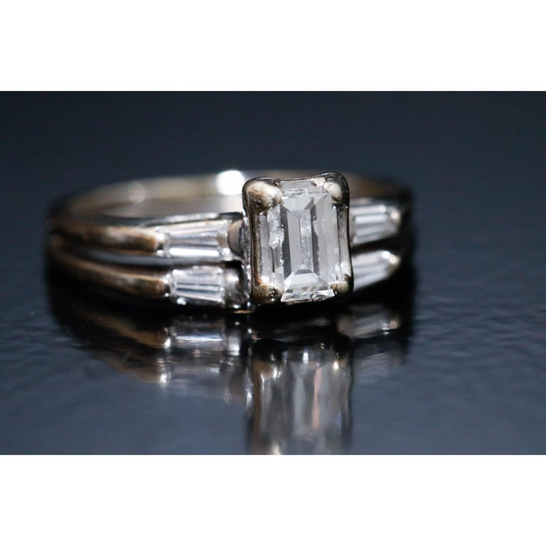 Customizable Emerald Cut Diamonds Engagement Ring Set, Diamond Wedding ...