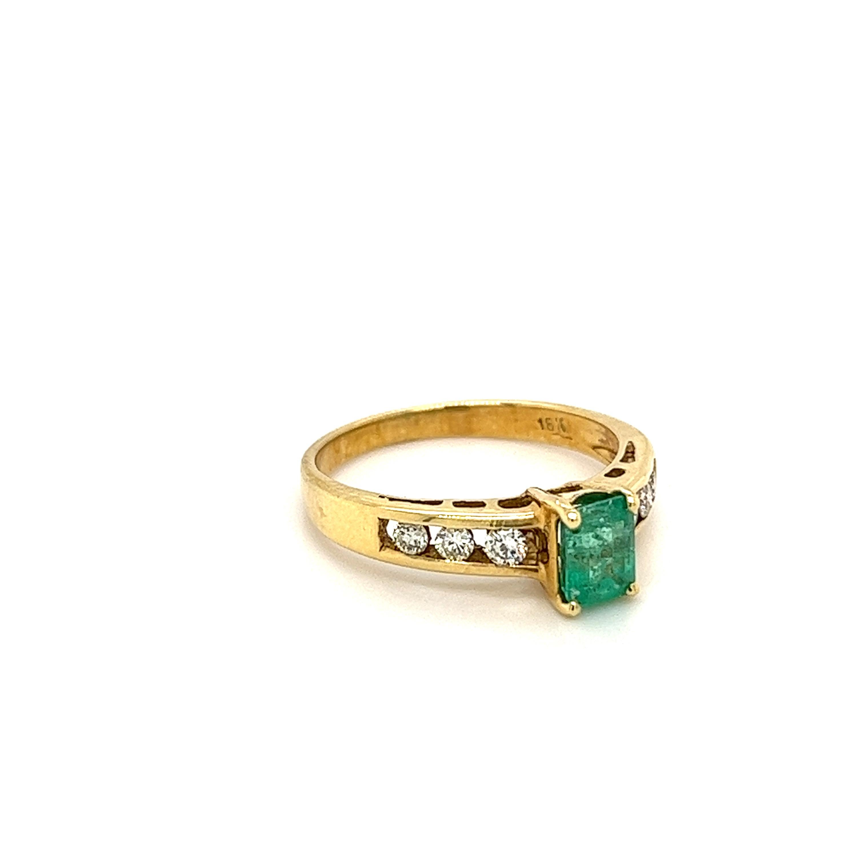 Emerald Cut Natural Emerald and Channel Set Diamond in 18k Yellow Gold ...