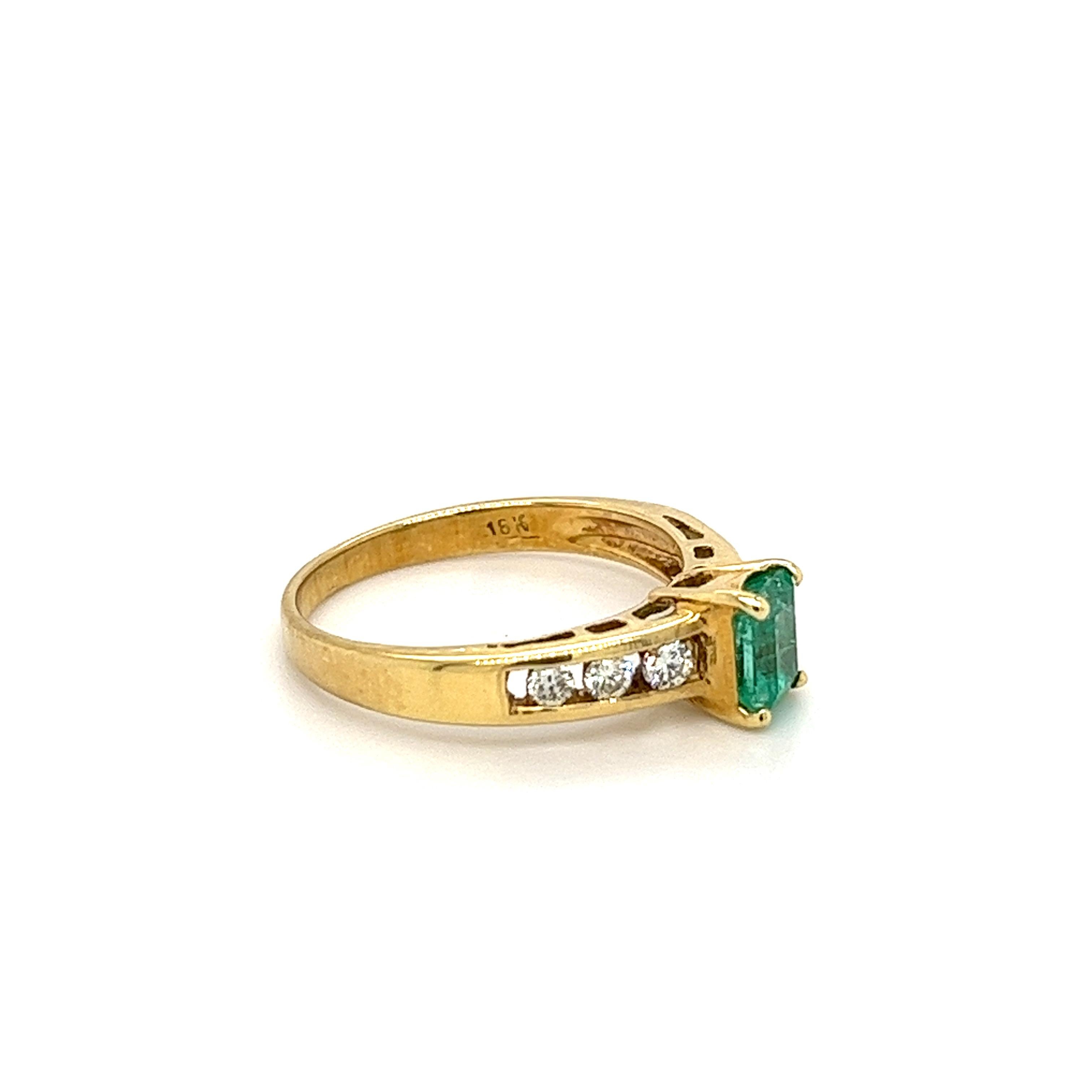 Emerald Cut Natural Emerald and Channel Set Diamond in 18k Yellow Gold ...