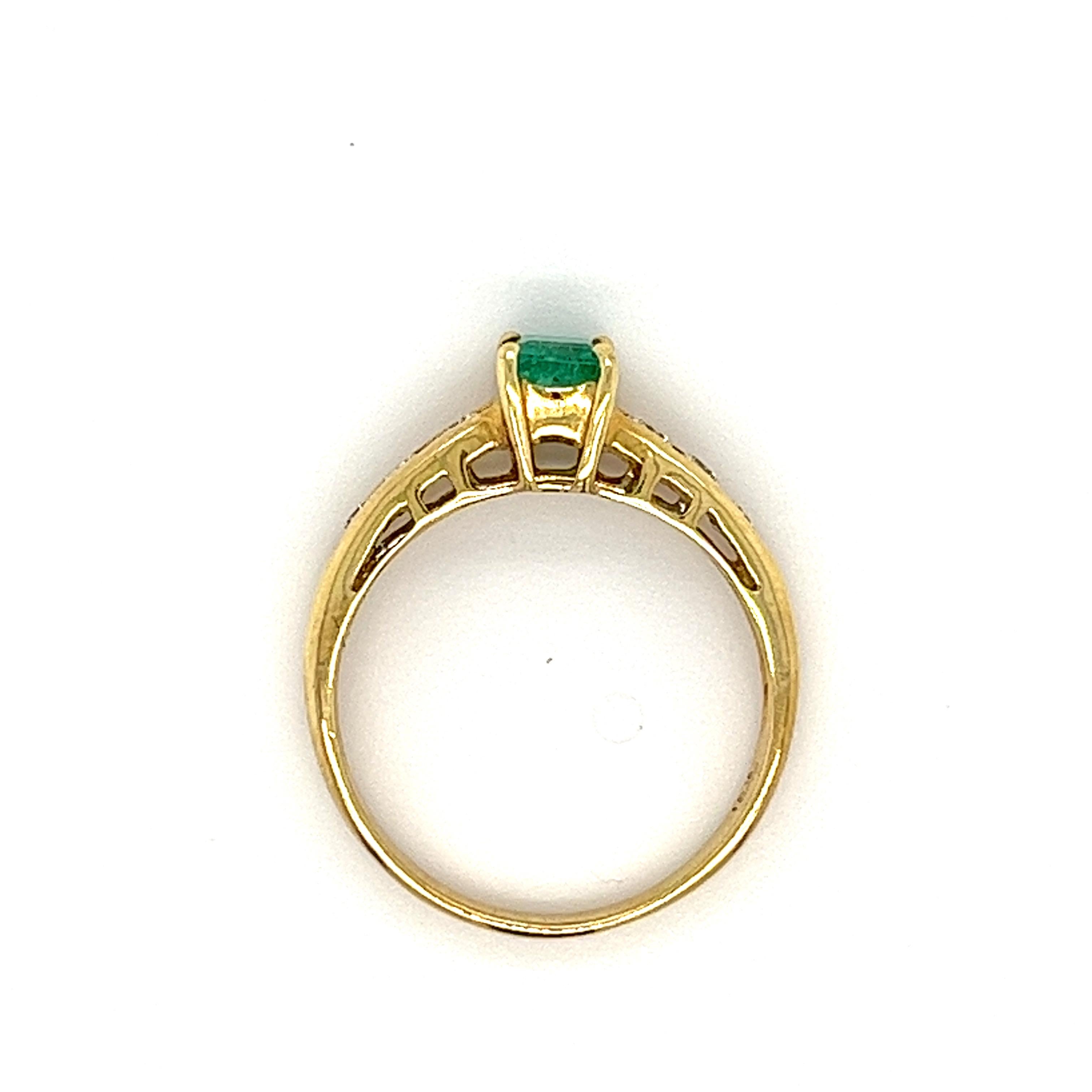 Emerald Cut Natural Emerald and Channel Set Diamond in 18k Yellow Gold ...