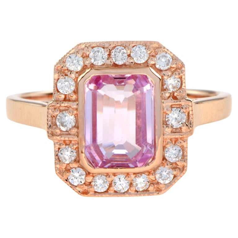 Emerald Cut Pink Sapphire and Diamond Engagement Ring in 18K Rose Gold ...