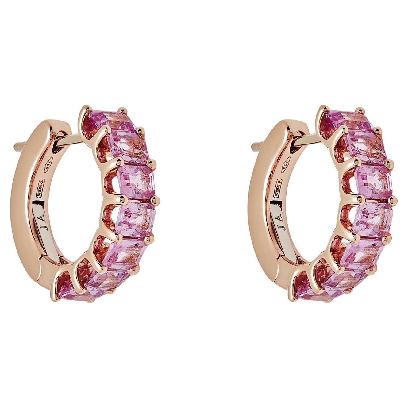 Emerald-Cut Pink Sapphire Hoop Earrings For Sale at 1stDibs