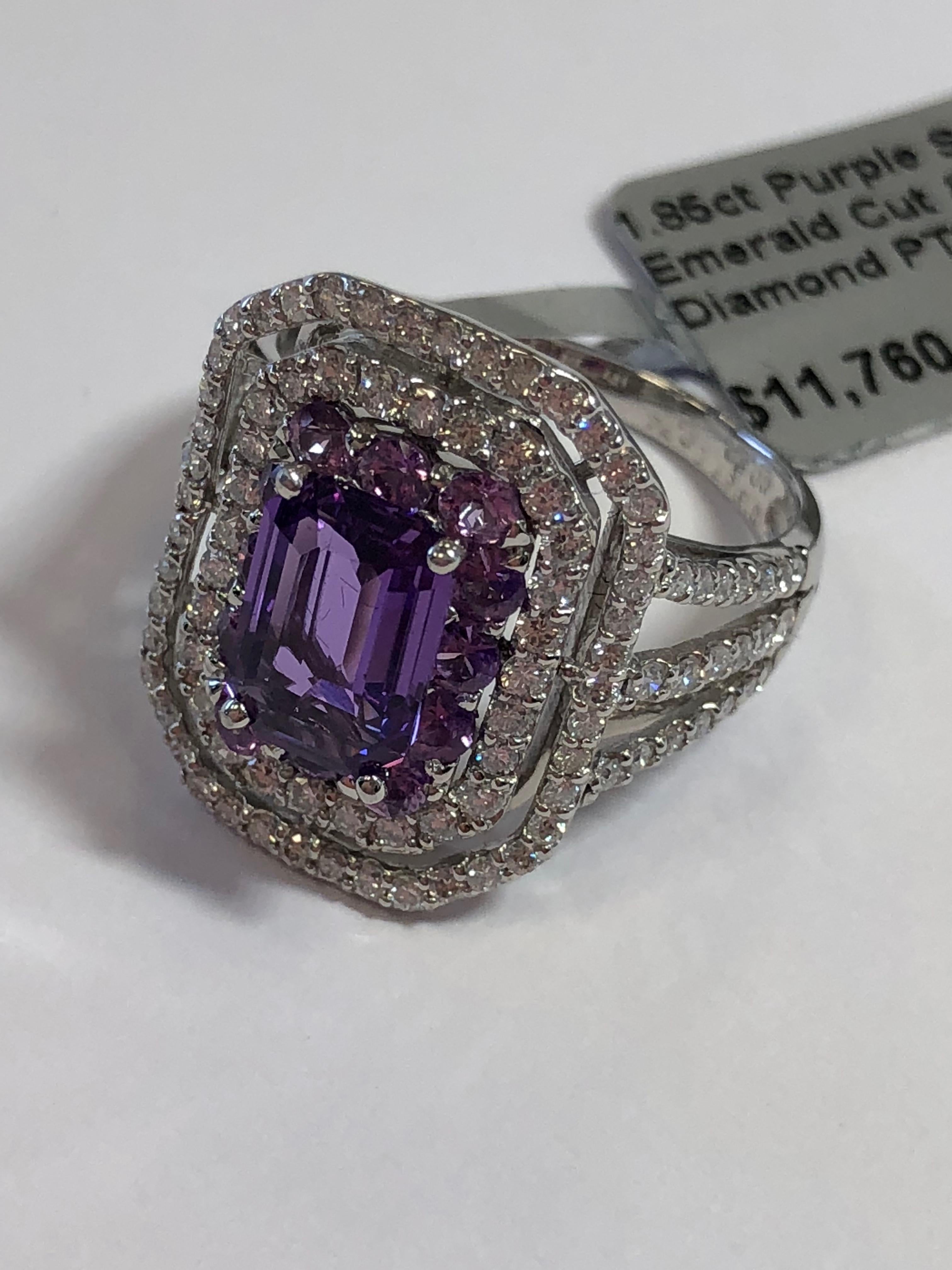 Emerald Cut Purple Sapphire and Diamond Cocktail Ring in Platinum at ...
