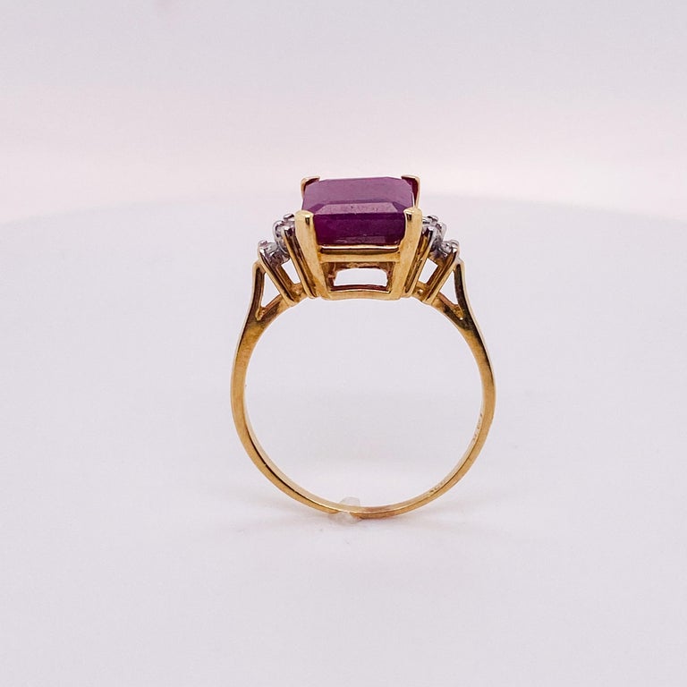 Emerald Cut Ruby and Diamond Ring 4.40 Carat Ruby in 14k Yellow Gold Mw ...