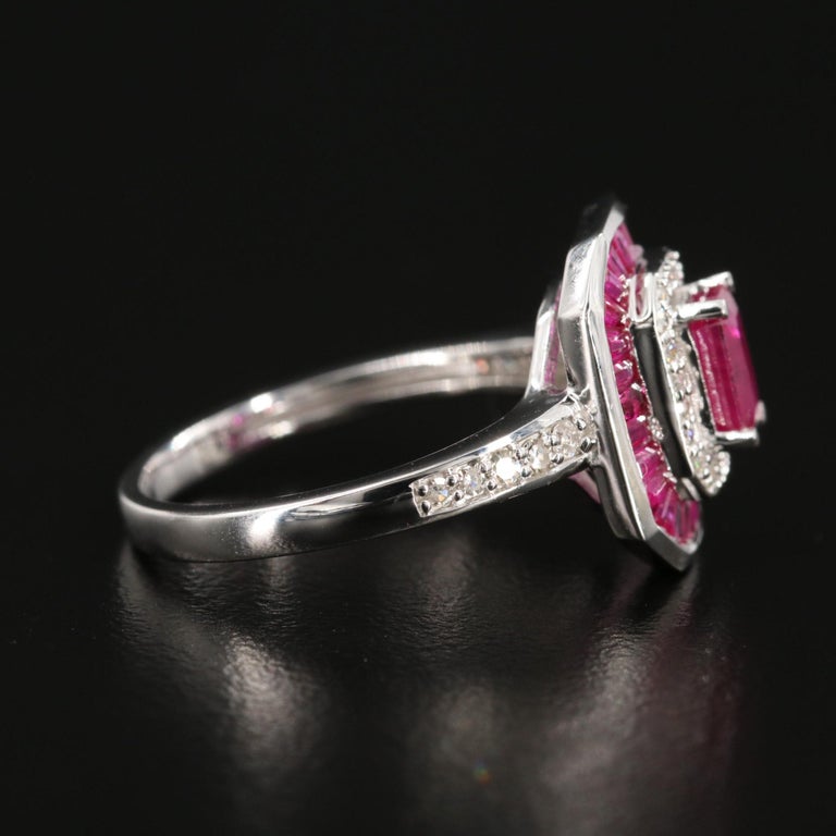 Customizable Emerald Cut Ruby Diamond Engagement Ring Art Deco Halo Ruby Diamond Wedding Ring