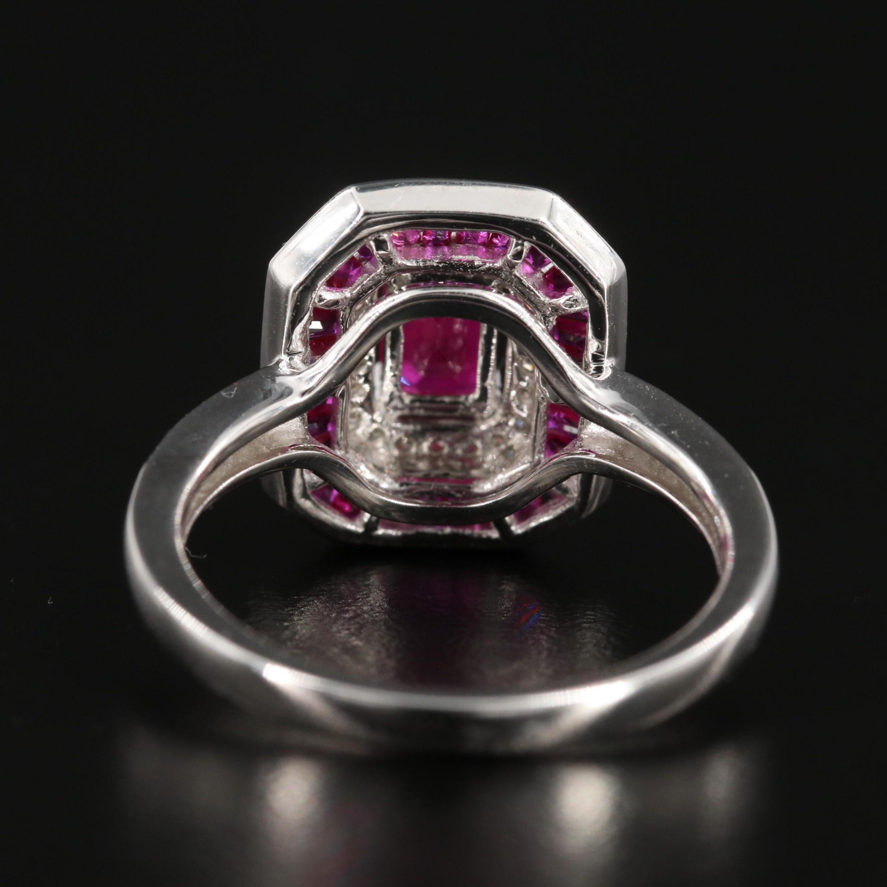 Customizable Emerald Cut Ruby Diamond Engagement Ring Art Deco Halo ...