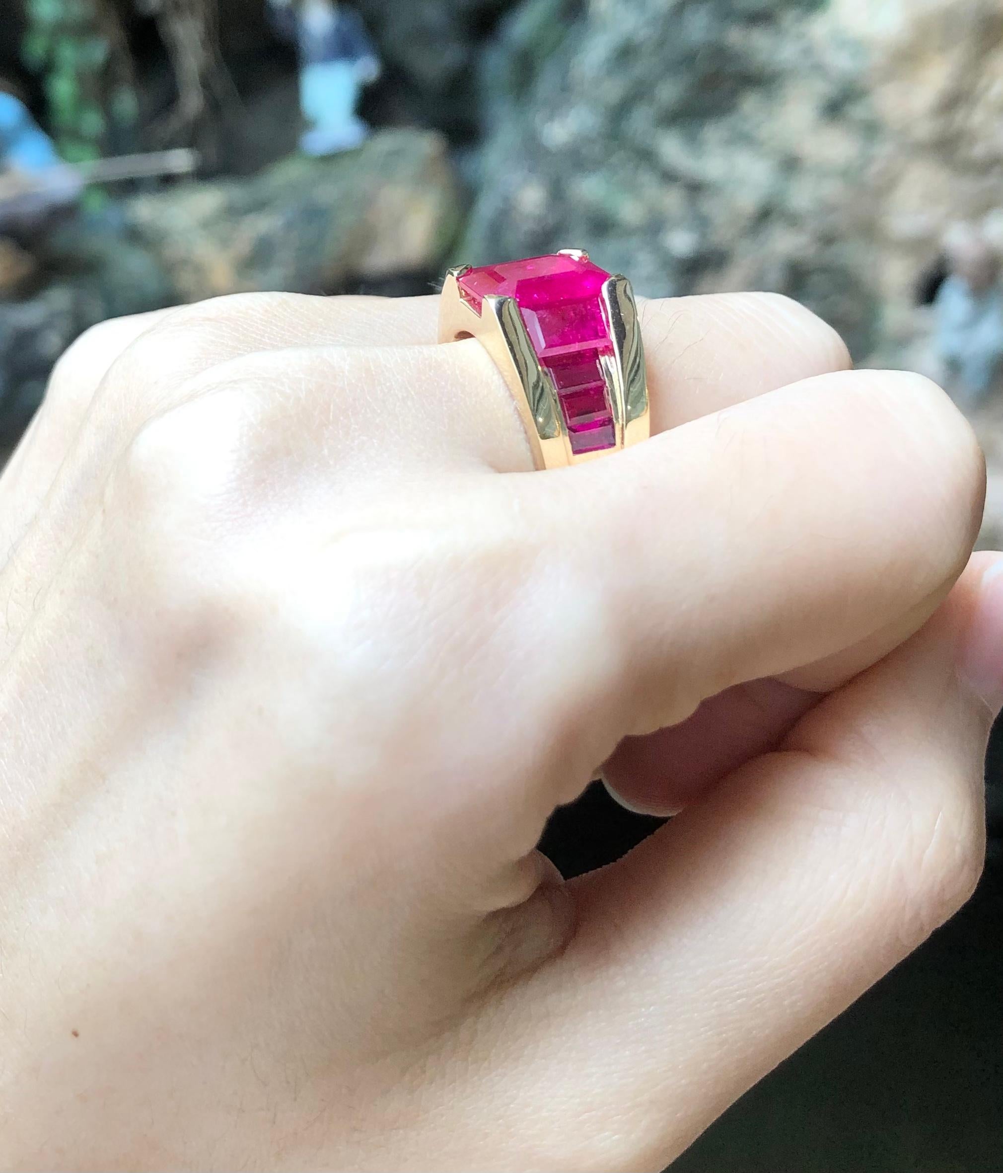Emerald Cut Ruby Ring Set in 18 Karat Gold Settings at 1stDibs ...