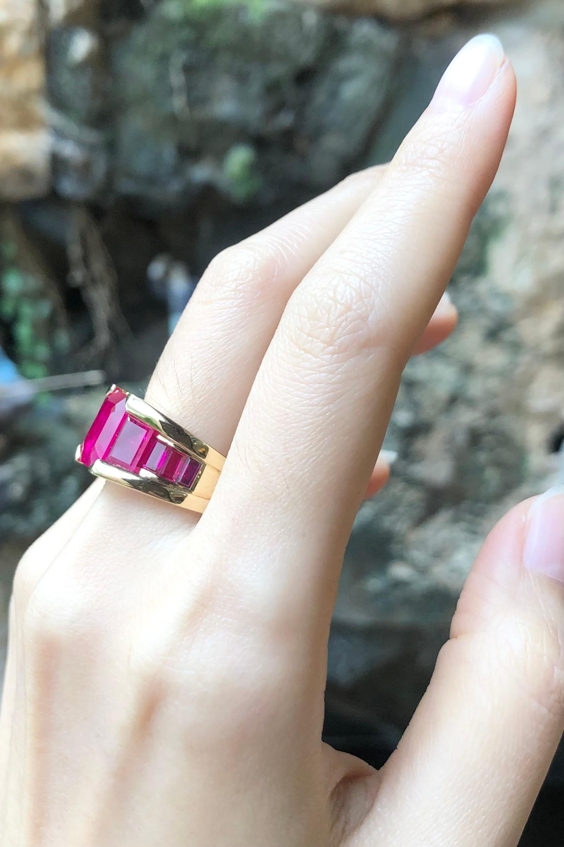 Emerald Cut Ruby Ring Set in 18 Karat Gold Settings at 1stDibs ...