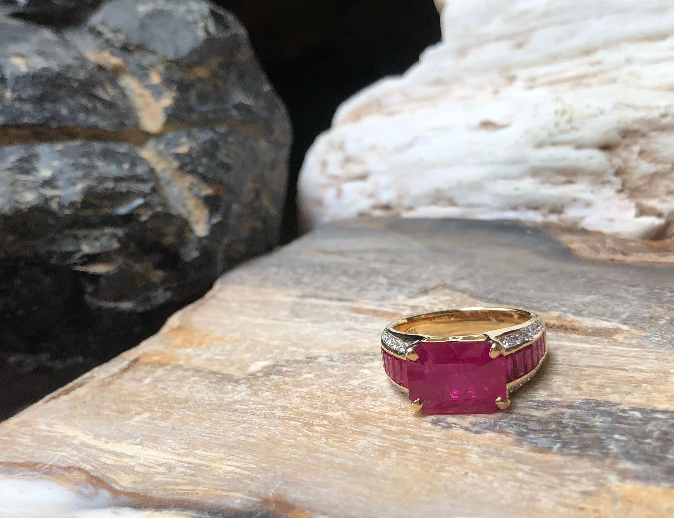 Emerald Cut Ruby with Diamond Ring Set in 18 Karat Gold Settings at ...