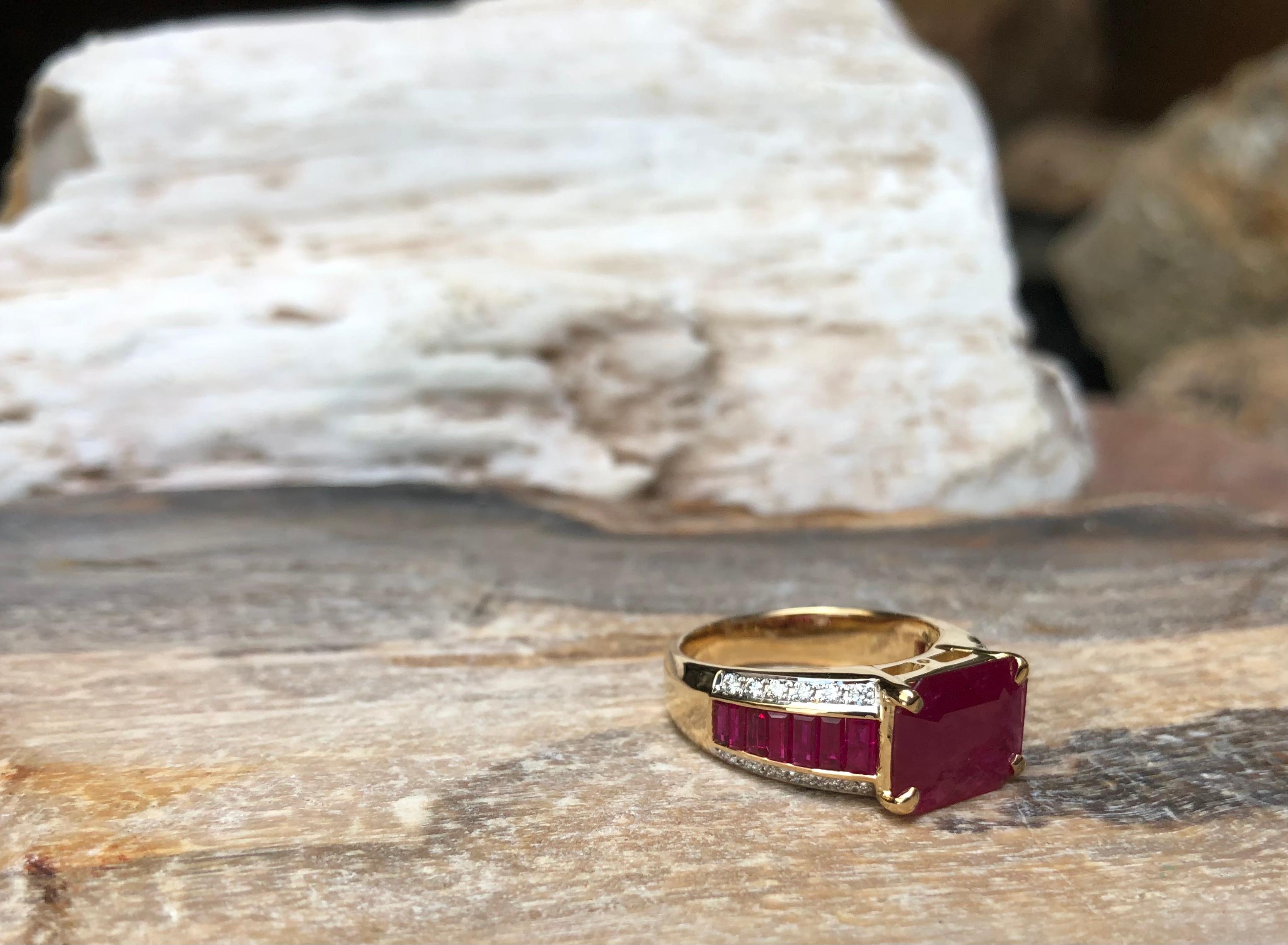 Emerald Cut Ruby with Diamond Ring Set in 18 Karat Gold Settings at ...