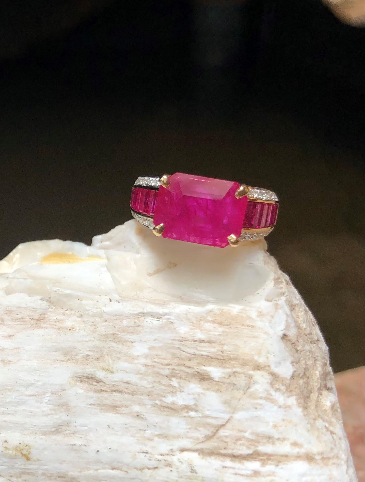 Emerald Cut Ruby with Diamond Ring Set in 18 Karat Gold Settings at ...