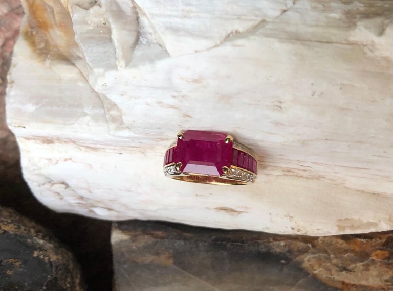 Emerald Cut Ruby with Diamond Ring Set in 18 Karat Gold Settings at 1stDibs