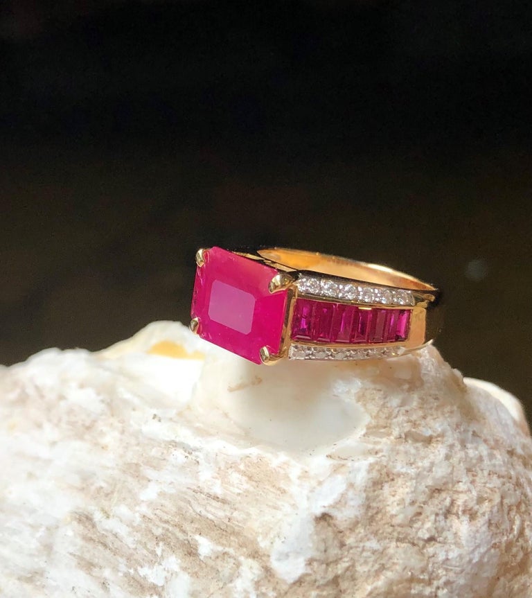 Emerald Cut Ruby with Diamond Ring Set in 18 Karat Gold Settings at 1stDibs
