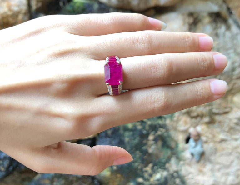 Emerald Cut Ruby with Diamond Ring Set in 18 Karat Gold Settings at 1stDibs