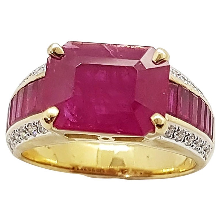 Emerald Cut Ruby with Diamond Ring Set in 18 Karat Gold Settings at 1stDibs