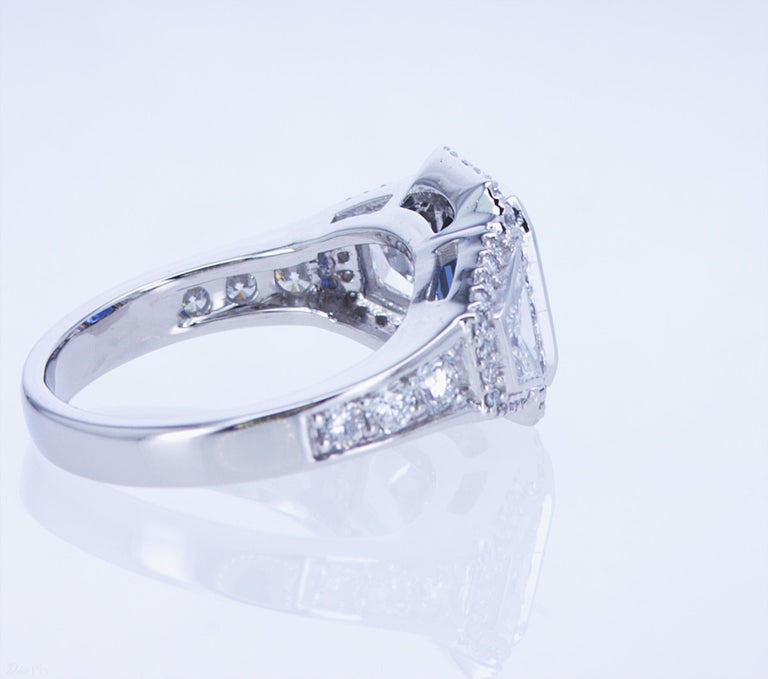 Customizable Emerald Cut Sapphire Ring with Trapezoid Diamonds For Sale ...