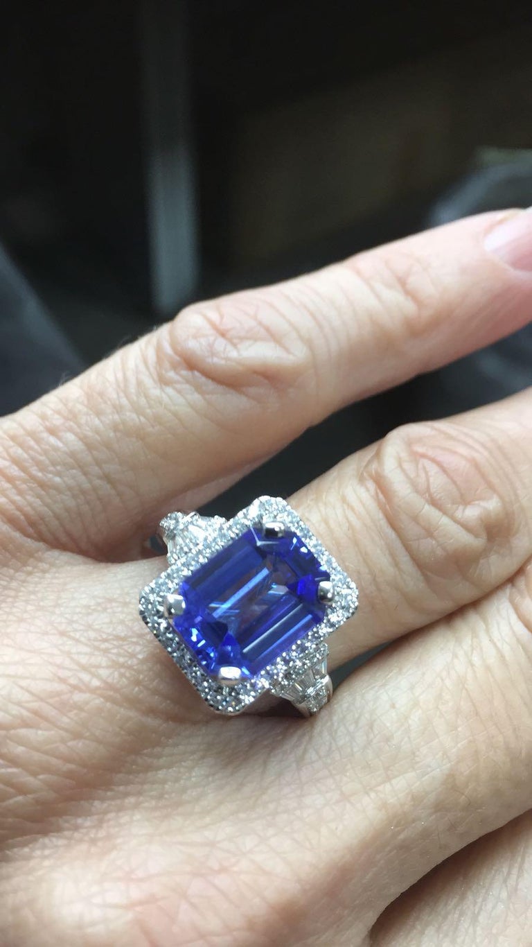 Emerald Cut Shape Tanzanite and Diamond Ring at 1stDibs | tanzanite ...