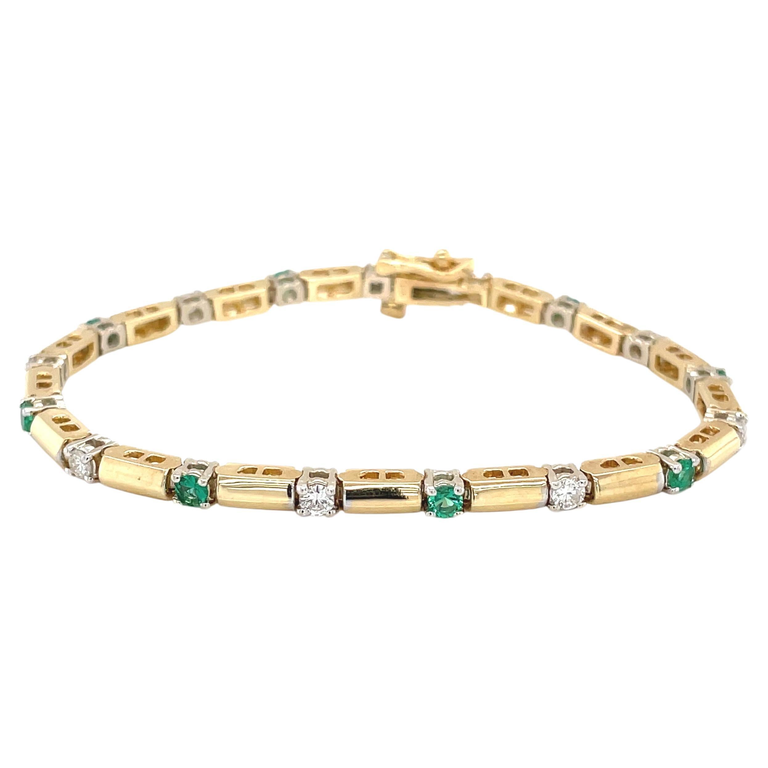 Emerald Diamond 14 Karat Yellow Gold Tennis Line Bracelet At 1stdibs