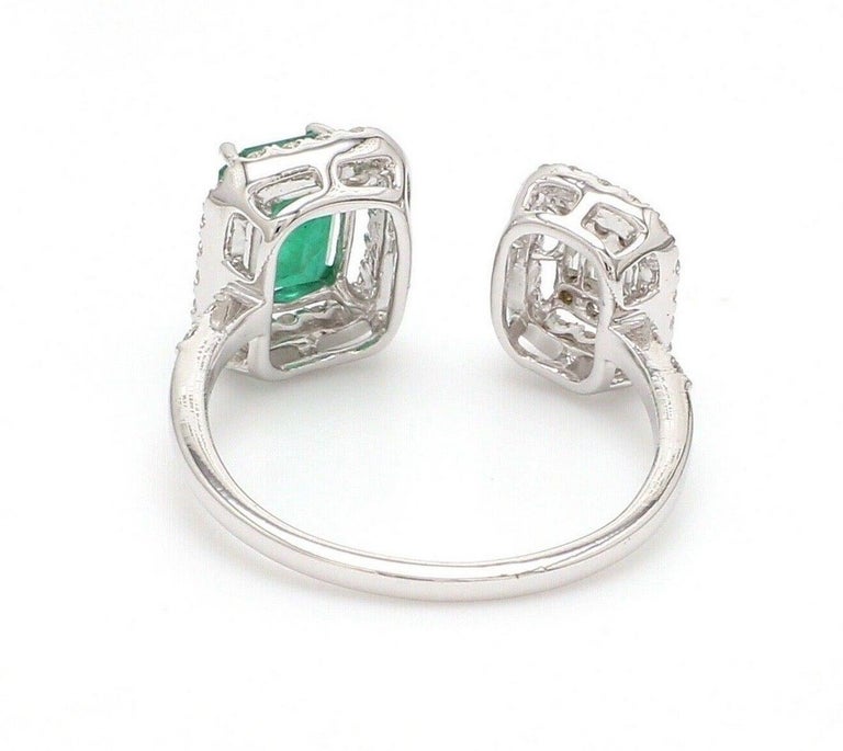 Customizable Emerald Diamond 18 Karat White Gold Twin Ring For Sale at ...