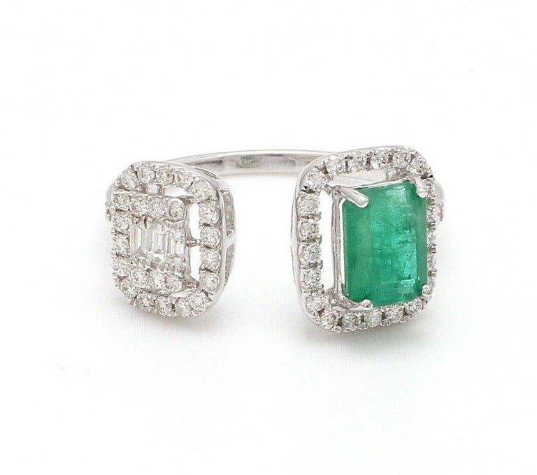 Customizable Emerald Diamond 18 Karat White Gold Twin Ring For Sale at ...