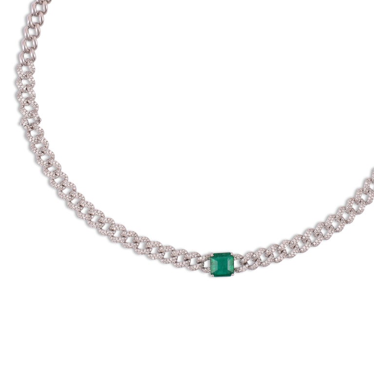 Emerald and Diamond 18ct White Gold Circular Link Necklace and Bracelet ...